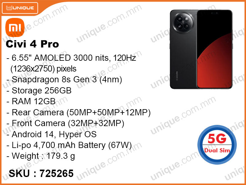 Xiaomi Civi 4 Pro 5G 12GB, 256GB (Without Warranty) – unique.com.mm