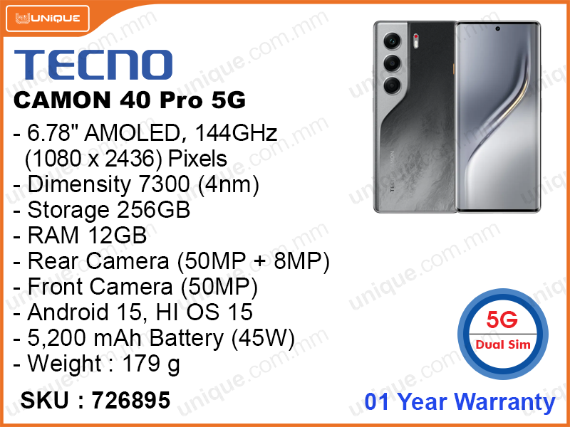 TECNO CAMON 40 Pro CM7 5G 12GB, 256GB – unique.com.mm
