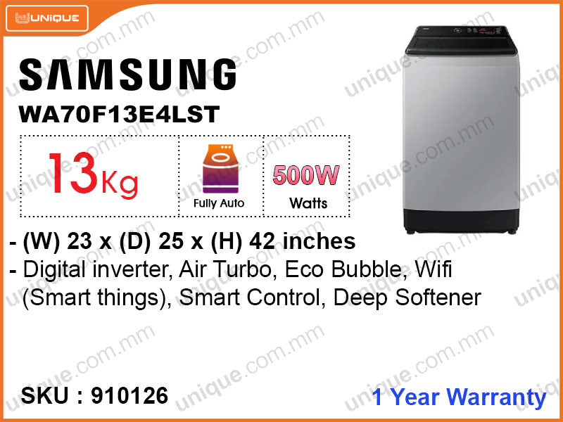 SAMSUNG WA70F13E4LST Fully Auto, 13kg Washing Machine – unique.com.mm