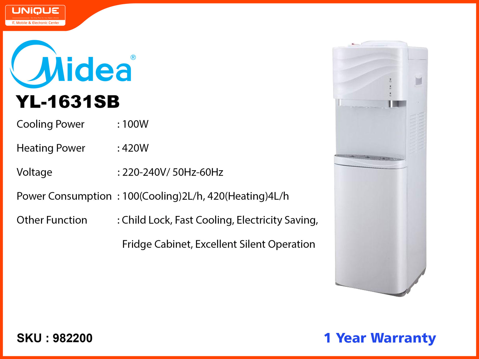 Midea YL-1631SB Normal, Hot, Cold Water Dispenser (with Refrigeration ...